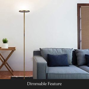 Brightech Sky Flux Dimmable LED Floor Lamp – Super Bright Floor Lamp for Living Room and Offices – Torchiere Standing Lamp with 3 Light Options, Tall Lamp for Bedroom Reading and More - Brass