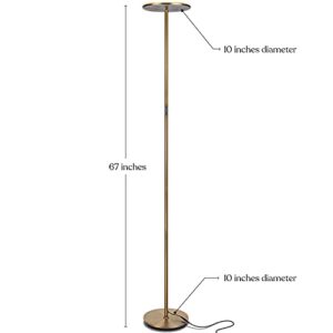 Brightech Sky Flux Dimmable LED Floor Lamp – Super Bright Floor Lamp for Living Room and Offices – Torchiere Standing Lamp with 3 Light Options, Tall Lamp for Bedroom Reading and More - Brass