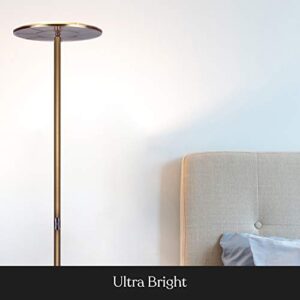 Brightech Sky Flux Dimmable LED Floor Lamp – Super Bright Floor Lamp for Living Room and Offices – Torchiere Standing Lamp with 3 Light Options, Tall Lamp for Bedroom Reading and More - Brass