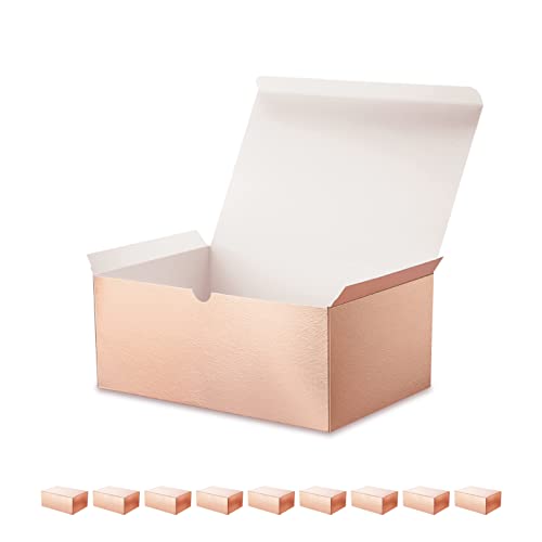 ROSEGLD 10 Gift Boxes 9.5x6.5x4 Inches, Gift Boxes with Lids, Rose Gold Gift Boxes, Bridesmaid Proposal Boxes for Light Weight Gifts (Glossy Rose Gold with Grass Texture)