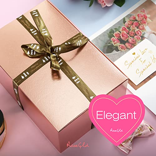 ROSEGLD 10 Gift Boxes 9.5x6.5x4 Inches, Gift Boxes with Lids, Rose Gold Gift Boxes, Bridesmaid Proposal Boxes for Light Weight Gifts (Glossy Rose Gold with Grass Texture)