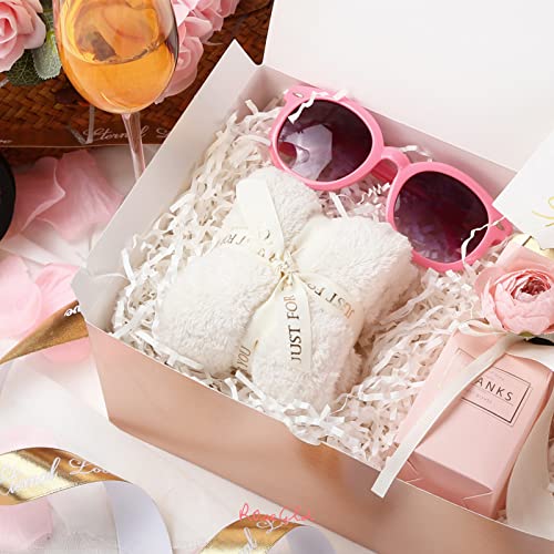 ROSEGLD 10 Gift Boxes 9.5x6.5x4 Inches, Gift Boxes with Lids, Rose Gold Gift Boxes, Bridesmaid Proposal Boxes for Light Weight Gifts (Glossy Rose Gold with Grass Texture)