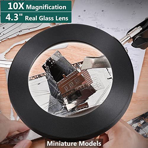 10X Veemagni 2-in-1 Magnifying Glass with Light and Stand, 3 Color Modes Stepless Dimmable, Real Glass Desk Lamp & Clamp, LED Lighted Magnifier with Light for Reading Crafts Repair Close Works