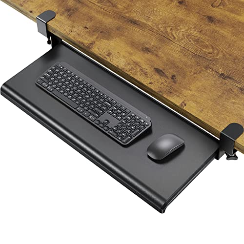 HUANUO Keyboard Tray Under Desk, Ergonomic Large Keyboard Tray with C Clamp, Updated Metal Slide Rail Keyboard Tray Mouse Tray, Pull Out Platform Computer Drawer for Typing, 27.5" W x 12.2" D, Black