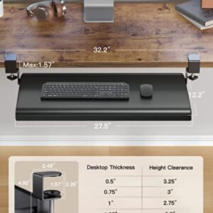 HUANUO Keyboard Tray Under Desk, Ergonomic Large Keyboard Tray with C Clamp, Updated Metal Slide Rail Keyboard Tray Mouse Tray, Pull Out Platform Computer Drawer for Typing, 27.5" W x 12.2" D, Black