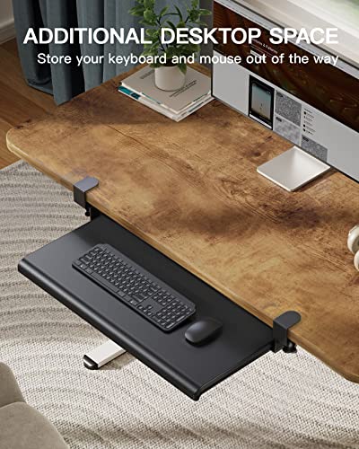 HUANUO Keyboard Tray Under Desk, Ergonomic Large Keyboard Tray with C Clamp, Updated Metal Slide Rail Keyboard Tray Mouse Tray, Pull Out Platform Computer Drawer for Typing, 27.5" W x 12.2" D, Black