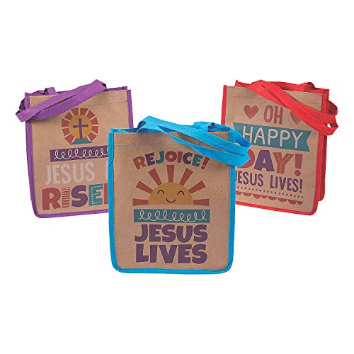 Fun Express - He Lives Print Craft Bags for Easter - Party Supplies - Bags - Paper Gift W & Handles - Easter - 12 Pieces