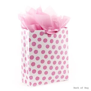 Hallmark 15" Extra Large Gift Bag with Tissue Paper (Pink Polka Dots and Bow) for Birthdays, Easter, Baby Showers, Bridal Showers, Any Occasion