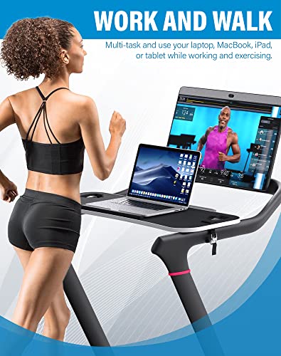 New Tread Laptop Tray, Treadmill Desk Tray, Upgrade 36" Treadmill Laptop Holder, Ergonomic Treadmill Laptop Desk with Protective Guard & Tablet Holder for Phone, Exercise Workstation, Easy Mount Tray