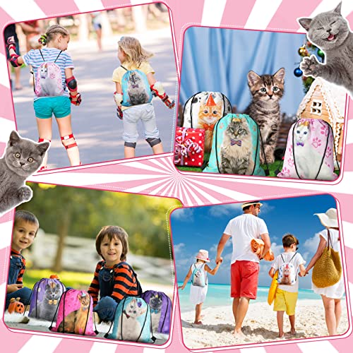 16 Pcs Cat Party Favor Bags Cat Drawstring Bags Backpack Cat Drawstring Sport Gym Sack Cartoon Animal Drawstring Candy Goodies Treat Bags for Kids Birthday As Loot Gift