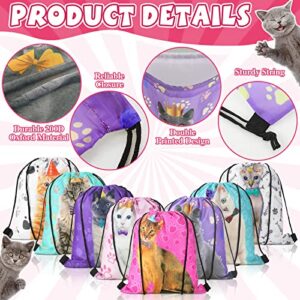 16 Pcs Cat Party Favor Bags Cat Drawstring Bags Backpack Cat Drawstring Sport Gym Sack Cartoon Animal Drawstring Candy Goodies Treat Bags for Kids Birthday As Loot Gift