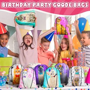 16 Pcs Cat Party Favor Bags Cat Drawstring Bags Backpack Cat Drawstring Sport Gym Sack Cartoon Animal Drawstring Candy Goodies Treat Bags for Kids Birthday As Loot Gift