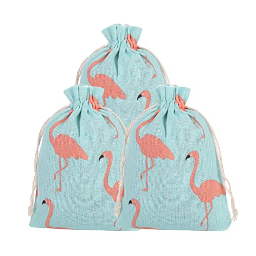 CPTBAG Summer Flamingo Party Favors Bag Hawaian Beach Pool Candy Goodie Bags Luau Tiki Drawstring Bags Gift Treat Bags for Summer Flamingo Birthday Party Decorations 20 Pack