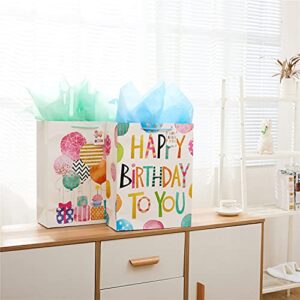 SUNCOLOR 16.5" Extra Large Gift Bags for Birthday Party with Tissue Paper(2 Pack, Balloon)