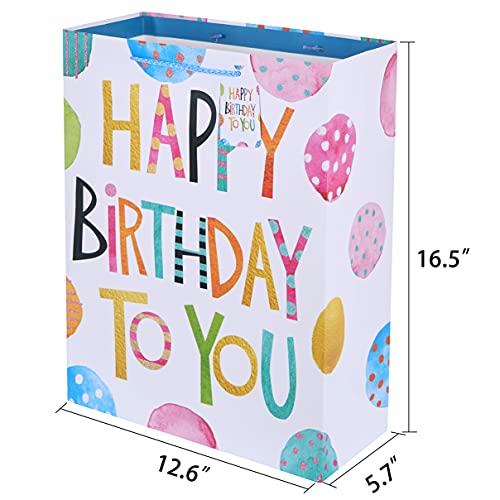 SUNCOLOR 16.5" Extra Large Gift Bags for Birthday Party with Tissue Paper(2 Pack, Balloon)