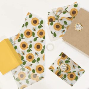 Sunflower and Bees Tissue Paper - Printed Tissue Paper - Decorative Tissue for Decoupage - Floral Tissue Paper - Spring/Summer Tissue Paper | 24 Sheets 20"x30"