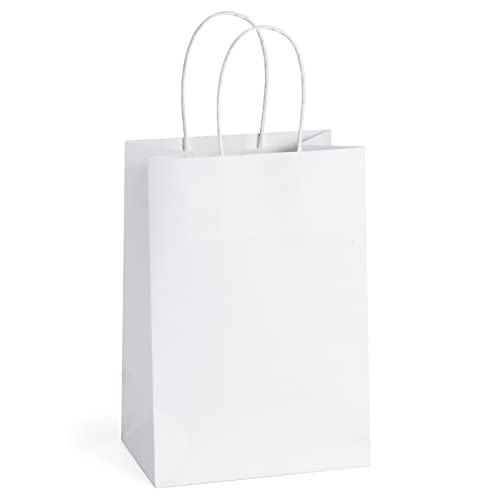 BagDream Kraft Gift Paper Bags 25Pcs 5.25x3.75x8 Inches Small Paper Gift Bags White Paper Bags with Handles Paper Shopping Bags Party Favor Bags 100% Recyclable Kraft Paper Bags Sacks