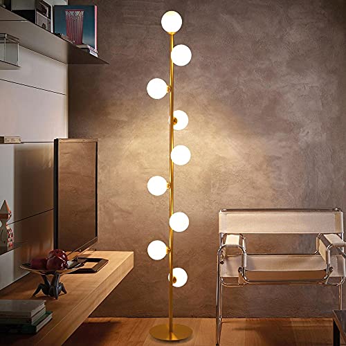 JiuZhuo Mid-Century Floor Lamps Modern 62'' LED Gold 9-Light Tree Floor Lamp with White Glass Globe for Living Room