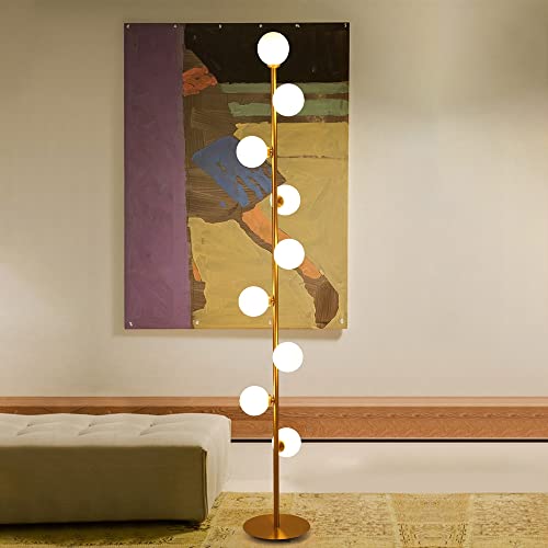 JiuZhuo Mid-Century Floor Lamps Modern 62'' LED Gold 9-Light Tree Floor Lamp with White Glass Globe for Living Room