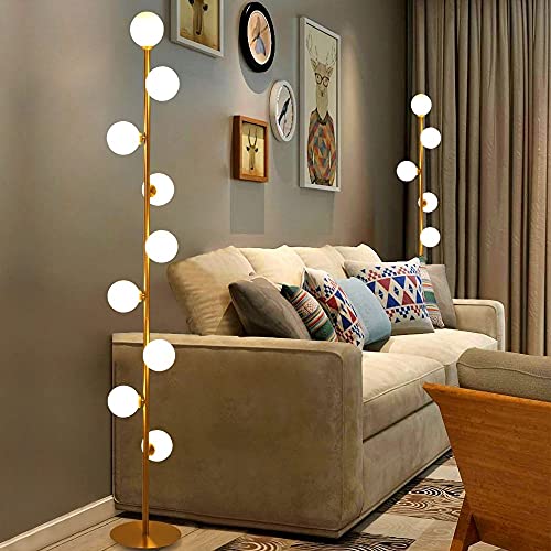 JiuZhuo Mid-Century Floor Lamps Modern 62'' LED Gold 9-Light Tree Floor Lamp with White Glass Globe for Living Room