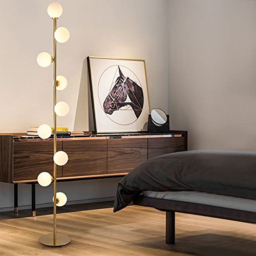 JiuZhuo Mid-Century Floor Lamps Modern 62'' LED Gold 9-Light Tree Floor Lamp with White Glass Globe for Living Room