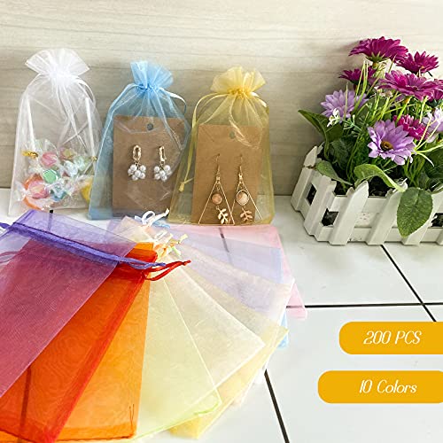 Angooni 200PCS Sheer Organza Gift Bags Wedding Favor Bags with Drawstring, 4x6 Inch Jewelry Pouches Party Festival Candy Bags(10 Colors)