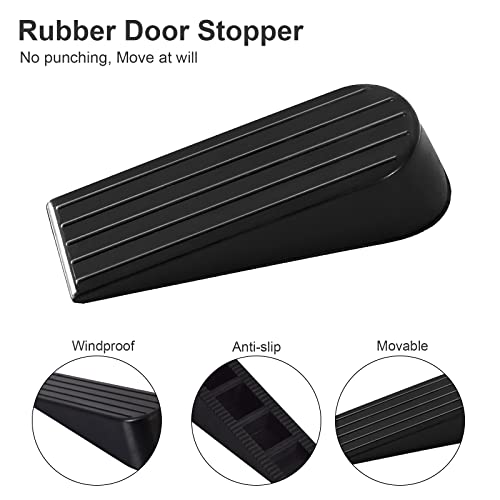 Big Door Stopper Heavy Duty Wedge -Rubber Door Stoppers for Bottom of Door - Security Bar Door Stops for Concrete, Tile and Carpet Floors (2 Pack)