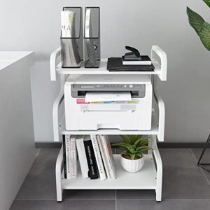 Natwind 3-Tier Printer Stand with Wheels Movable Storage Cart Floor-Standing Multi-Purpose Shelf Rack for Media Player Scanner Files Books Microwave Oven in Kitchen Living Room Home Office (White)