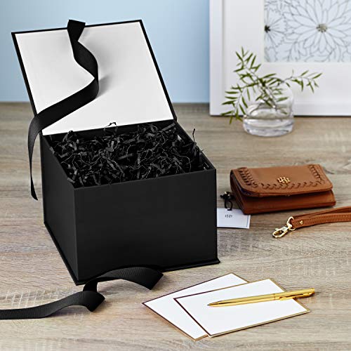 Hallmark 7" Large Black Gift Box with Lid and Shredded Paper Fill for Christmas, Hanukkah, Fathers Day, Graduations, Weddings, Birthdays, Grooms Gifts, Engagements, 1 Count (Pack of 1)