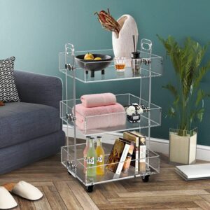 onelux 3-tier acrylic utility rolling cart, multifunction storage cart on wheels