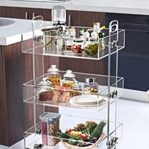 ONELUX 3-Tier Acrylic Utility Rolling Cart, Multifunction Storage Cart On Wheels