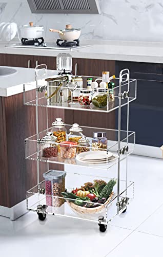 ONELUX 3-Tier Acrylic Utility Rolling Cart, Multifunction Storage Cart On Wheels