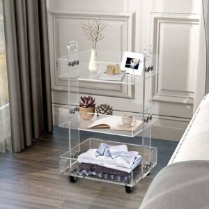 ONELUX 3-Tier Acrylic Utility Rolling Cart, Multifunction Storage Cart On Wheels