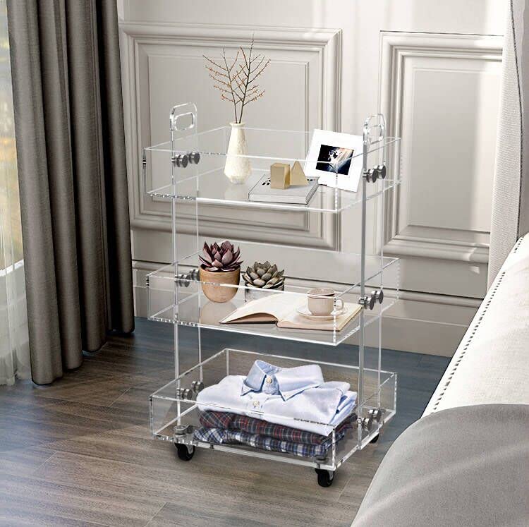 ONELUX 3-Tier Acrylic Utility Rolling Cart, Multifunction Storage Cart On Wheels