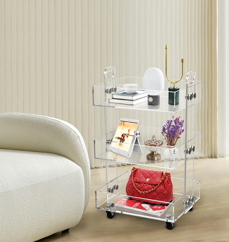 ONELUX 3-Tier Acrylic Utility Rolling Cart, Multifunction Storage Cart On Wheels