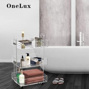 ONELUX 3-Tier Acrylic Utility Rolling Cart, Multifunction Storage Cart On Wheels