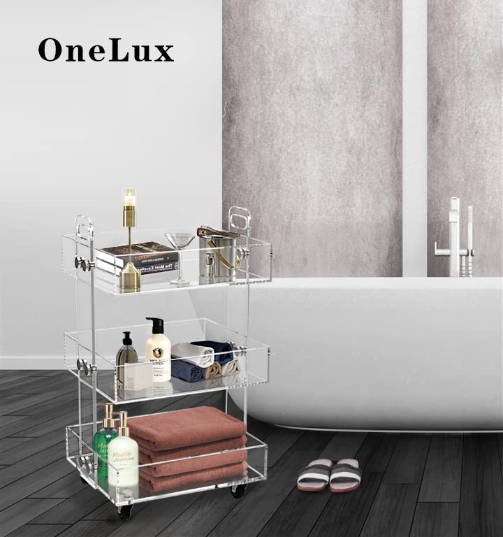 ONELUX 3-Tier Acrylic Utility Rolling Cart, Multifunction Storage Cart On Wheels