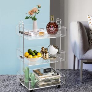 ONELUX 3-Tier Acrylic Utility Rolling Cart, Multifunction Storage Cart On Wheels