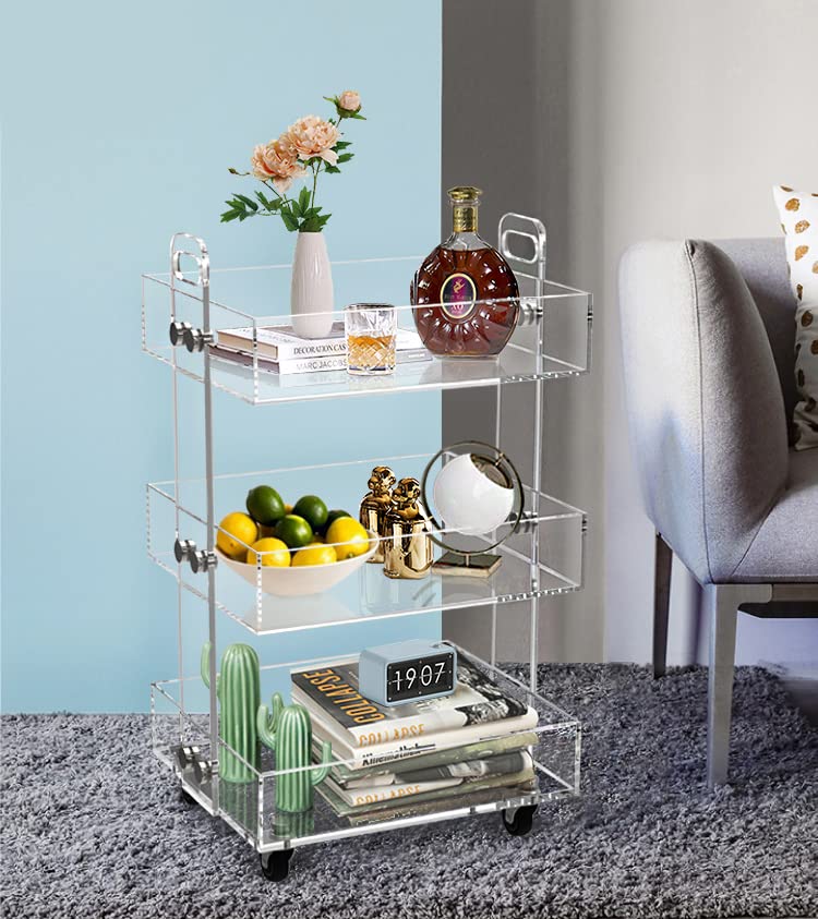 ONELUX 3-Tier Acrylic Utility Rolling Cart, Multifunction Storage Cart On Wheels