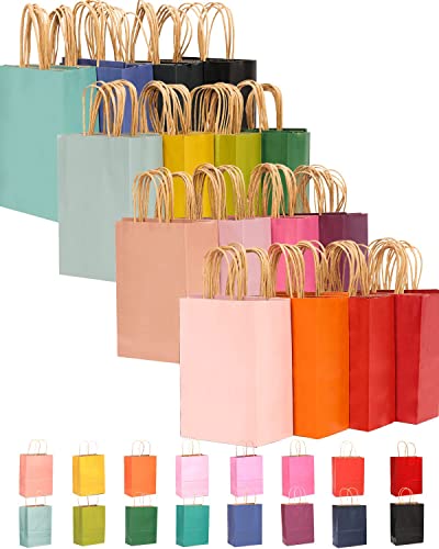 32-Packs Paper Bags with Handles Bulk 8.26"×6"×3.15" Small Gift Bags 16 Different Senior Color Bags Multiple Uses（Small Size）