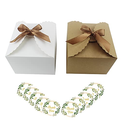 Yimi's Dream Small Gift Boxes, [10PCS] Recycled Paper Gift Box with Ribbons, 4.7" x 4.7" x 3.5" Inches Brown & White Small Boxes, Decorative Gift Boxes For Friends, Parents, Children, Birthday, Wedding, Party, Chocolate, Candy