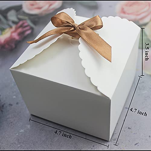 Yimi's Dream Small Gift Boxes, [10PCS] Recycled Paper Gift Box with Ribbons, 4.7" x 4.7" x 3.5" Inches Brown & White Small Boxes, Decorative Gift Boxes For Friends, Parents, Children, Birthday, Wedding, Party, Chocolate, Candy