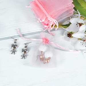 HRX Package 100pcs Tiny Organza Jewelry Bags 2x3 inch, Little Pink Mesh Drawstring Gift Pouches for Candy Sample Party Favors