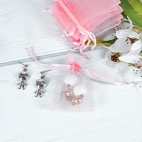 HRX Package 100pcs Tiny Organza Jewelry Bags 2x3 inch, Little Pink Mesh Drawstring Gift Pouches for Candy Sample Party Favors