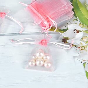 HRX Package 100pcs Tiny Organza Jewelry Bags 2x3 inch, Little Pink Mesh Drawstring Gift Pouches for Candy Sample Party Favors