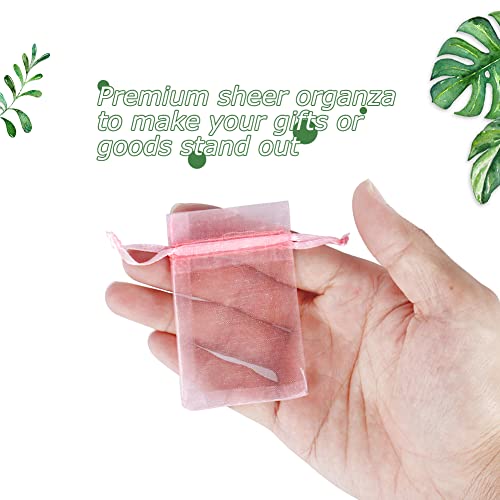 HRX Package 100pcs Tiny Organza Jewelry Bags 2x3 inch, Little Pink Mesh Drawstring Gift Pouches for Candy Sample Party Favors