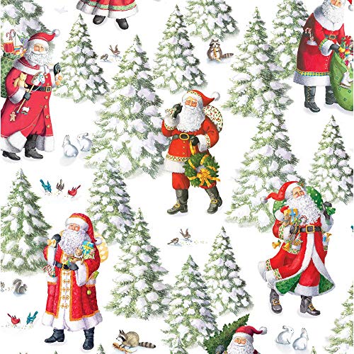 Caspari Woodland Santa Gift Wrapping Paper - Two 30 in. x 8 ft. Rolls