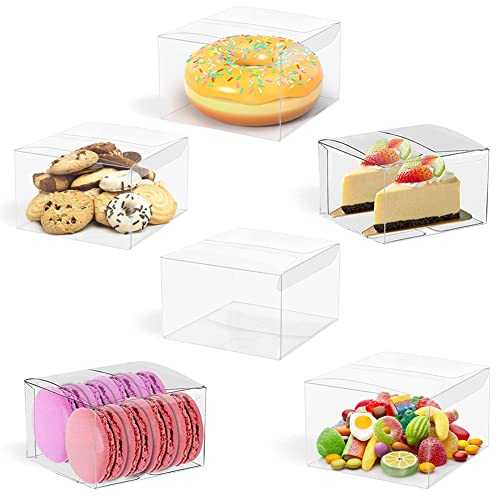 VGOODALL 35PCS 4x4x2.5 Inches Clear Favor Boxes,Transparent Cube Boxes PET Boxes for Wedding, Party,Cookie Boxes, Mini Cake Boxes, Dessert, Pastry, Small Treat Boxes