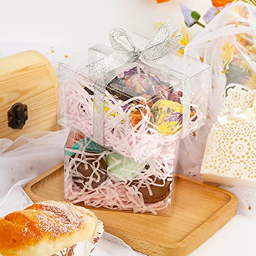 VGOODALL 35PCS 4x4x2.5 Inches Clear Favor Boxes,Transparent Cube Boxes PET Boxes for Wedding, Party,Cookie Boxes, Mini Cake Boxes, Dessert, Pastry, Small Treat Boxes