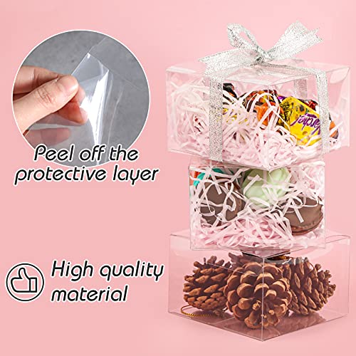 VGOODALL 35PCS 4x4x2.5 Inches Clear Favor Boxes,Transparent Cube Boxes PET Boxes for Wedding, Party,Cookie Boxes, Mini Cake Boxes, Dessert, Pastry, Small Treat Boxes